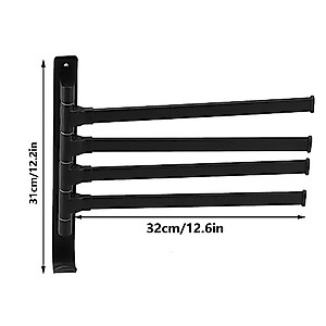 Eurollar Towel Racks for Bathroom, Rotating 4 Poles Towel Rack, Space Aluminum Folding Matte Black Finish, Wall Mount Rotatable Bath Towel Hanger, for Bathroom, Kitchen, Hotel