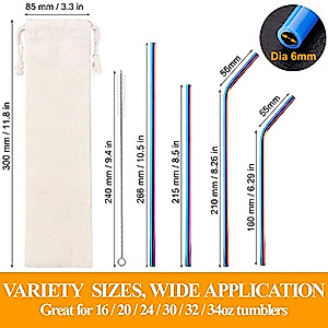 Lazycorner 16 Metal Straw Reusable Straws 8.5" 10.5" 6mm Stainless Steel Straws for Tumblers 20oz-32oz, Rainbow Drinking Straws with Silicone Tips, 4 Straw Cleaner Brush, 1 Travel Case