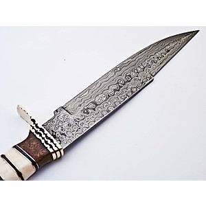 Custom Damascus Knife Hunting Knife | Best Outdoor Knife Camping Knife | Beautiful Burl Wood Handle