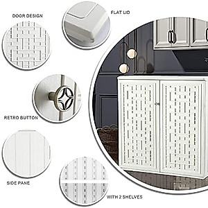 KINYING Resin Storage Cabinet with Doors and Shelves, 60 Gallon Indoor & Outdoor Deck Box Waterproof for Patio Furniture Cushions, Garden Tools, Pool Tools and Kids’ Toys (Off-White with 2 Shelves)