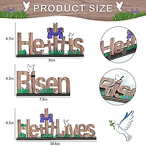 3 Pcs Easter Religious He is Risen Tabletop Decorations,Wooden Rustic Jesus Cross He is Risen He Lives Sign Inspirational Table Centerpiece for Easter Religious Party Dinner Coffee Bar Tabletop Decor