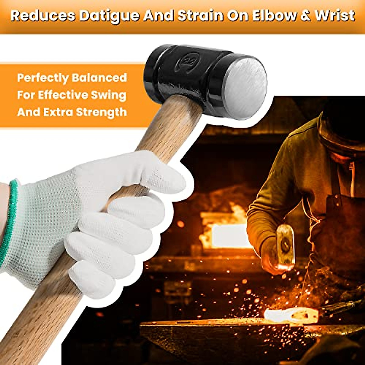 36 oz Rounding Hammer Blacksmith Bladesmith Forge Engineer Drilling Hammer Handmade Knife Making Metal Working Forging Farrier Tool Flat Round Face with Wooden Handle Steel Head