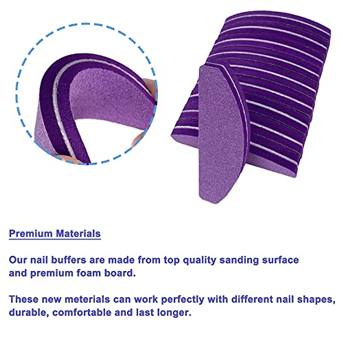 20 PCs Nail Buffers, Double Sided Nail Files Buffer Blocks 100/180 Grit Portable Washable Sanding Buffing File Arc Shape (Purple)