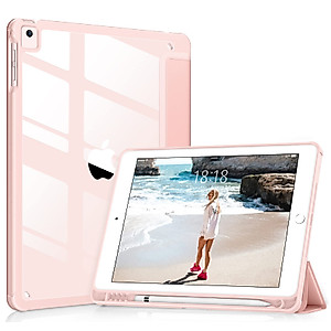 DTTOCASE for iPad 6th / 5th Generation 9.7 inch Case (2018/2017), iPad Air 2 & 1 (2014/2013) Case, Clear Back, Smart Cover [Built-in Pencil Holder, Auto Sleep/Wake] - Rose Gold