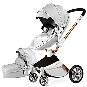 Hot Mom Baby Stroller 360 Rotation Function,Hot Mom Baby Carriage Pu Leather Pushchair Pram,F23 (Grey)