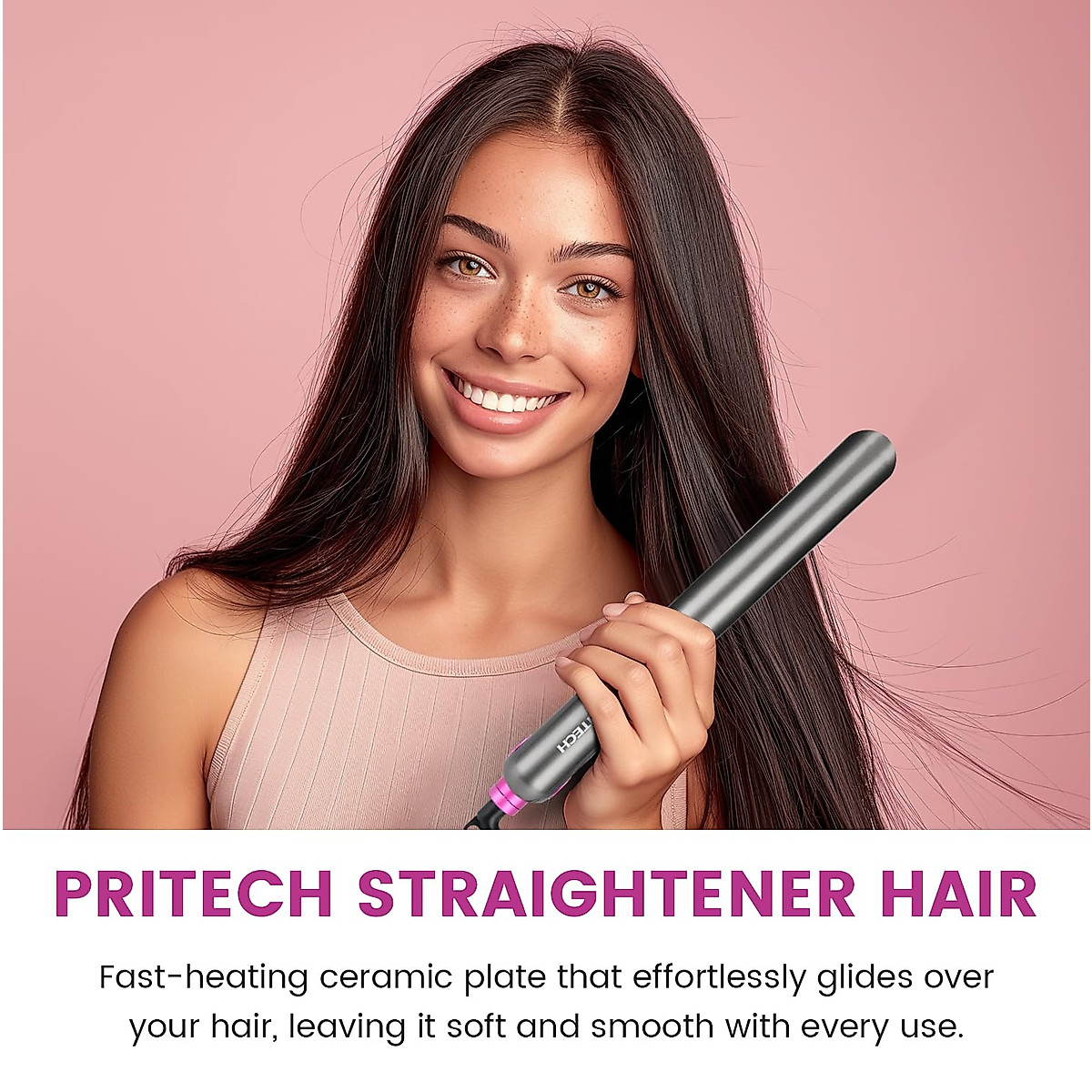 PRITECH Ceramic Hair Iron (TA-2340), 1 inch, Hair Straightener and Curling Iron, Adjustable Temperature, Fast Heat Up, Auto Shut-Off, Dual Voltage, Safety Lock, 450°F
