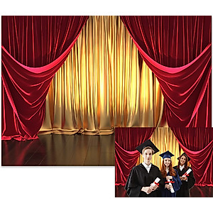 GYA 7x5ft Golden Red Curtain Party Backdrop Theater Masquerade Prom Background Kids Family Business Magic Show Circus Carnival Graduation Party Birthday Cake Table Banner