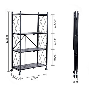 BRIAN & DANY 4-Shelf Foldable Storage Shelves with Wheels, Folding Metal Rack Shelving Unit, Heavy Duty No Assembly Organizer Shelf for Garage, Kitchen, Basement, Pantry, Black