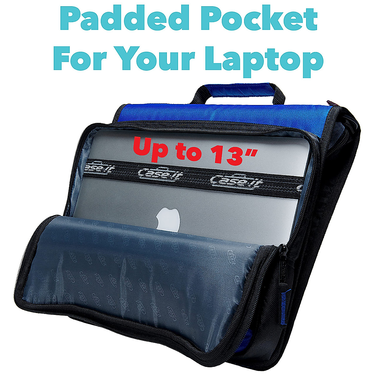Case-it The Universal Zipper Binder - 2 Inch O-Rings - Padded Pocket that holds up to 13 Inch Laptop/Tablet - Multiple Pockets - 400 Page Capacity - Comes with Shoulder Strap - Red LT-007