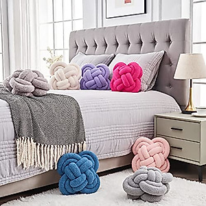 Xiashrk Knot Pillow Ball, Decorative Throw Pillows with Soft Lamb Fleece Fabric for Bed Living Room, Knotted Pillow Home Decor Handmade Square Plush Cushion for Couch