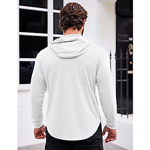 COOFANDY Men's Hooded Sweatshirt Long Sleeve Muscle Fit Stretch Fashion Active Gym Hoodie for Men, White, Large
