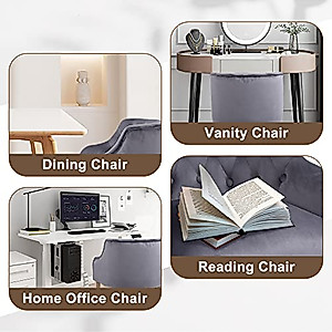 Home Office Desk Chair Set of 2, Faux Leather Modern Height Adjustable Task Chair with Armrest, Back and Wheels for Living Room Study Room and Bedroom, Light Grey Vanity Chair