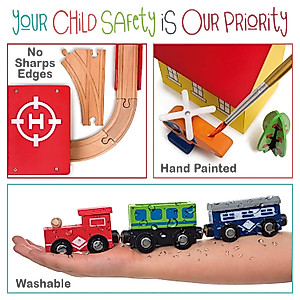 KipiPol Wooden Train Set - 69 Pieces Wooden Train Tracks & Trains for Kids, Toddler Boys and Girls 3,4,5 Years Old and Up– Premium Wood Construction Toys -Fits Thomas, Brio, IKEA, Melissa and Doug