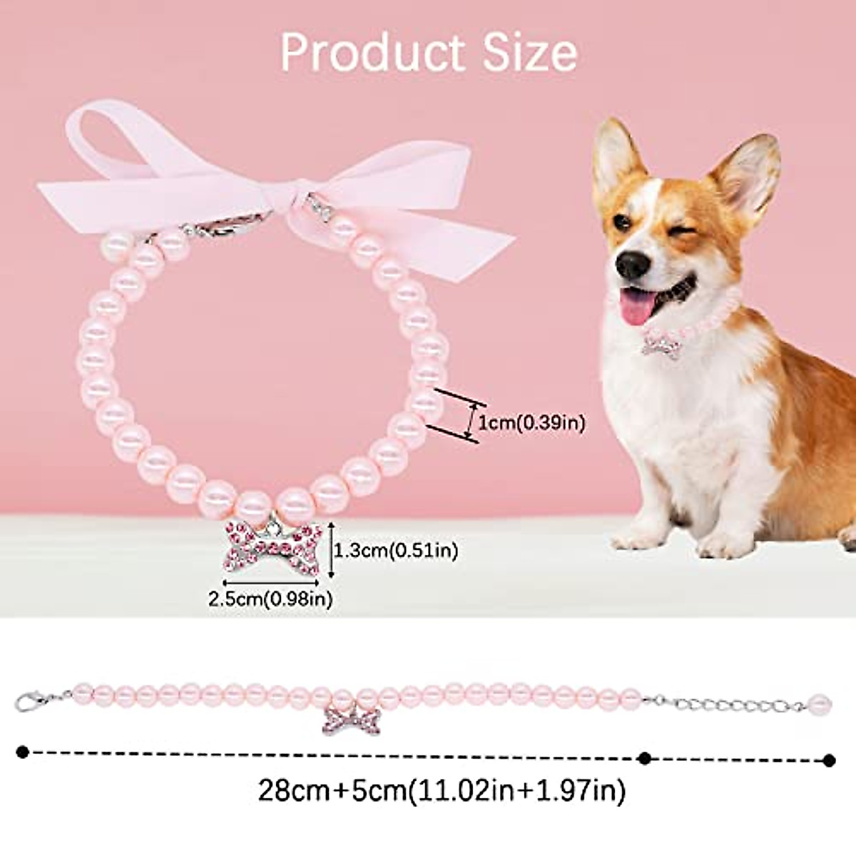 2 Pcs Pearl Dog Collars Pet Pearl Necklace Fancy Cat Wedding Collar Jewelry with Rhinestone Bone Personalized Dog Collars Pet Wedding Collar Dog Wedding Dress for Puppy Dogs Pets Cats