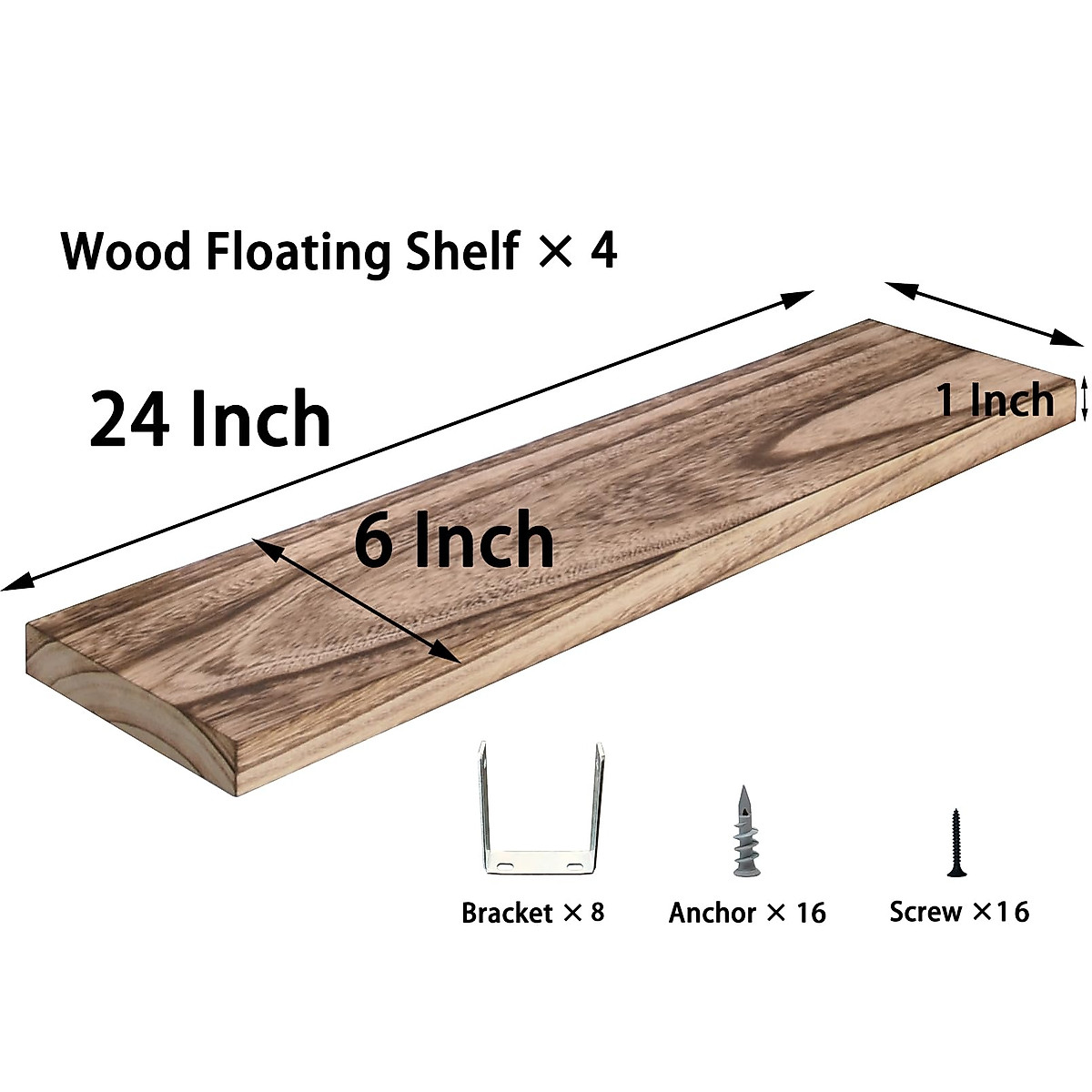 HXSWY 24 Inch Rustic Floating Shelves for Wall Decor Farmhouse Wood Wall Shelf for Bathroom Kitchen Bedroom Living Room Set of 4 Light Brown