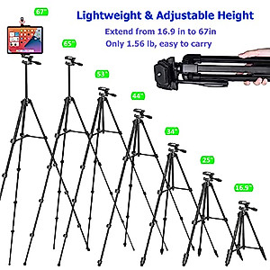 67 inTablet Ipad Tripod Stand Holder with Shutter and Cold Shoe Mount for iPad Pro 12.9/11 Air Mini, iPhone Galaxy, Applied Video Recording, Live Stream, Watching, 4~15 inch Devices