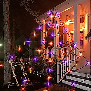 Dazzle Bright 135 LED Spider Web Halloween Lights, 16FT x 13FT Giant Halloween Decorations for Indoor Outdoor House Garden Yard Party (Purple & Orange)