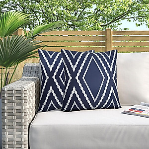 Adabana Outdoor Waterproof Throw Pillow Covers Set of 2 Boho Geometric Pillows Cover for Patio Garden 18 x 18 Inch Navy Blue