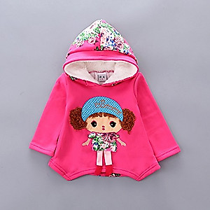Spring Autumn Winter Little Baby Girls Clothing Set Warm Velvet Hoodie and Pants (18-24Months, Red)