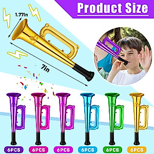 36 Pcs Plastic Trumpet Kids Noise Toys Play Metallic Trumpet Mini Shiny Blow Horn Trumpet Noise Makers Toy Plastic Colors Musical Instruments for New Year Birthday Graduation Party Favors, 6 Inch