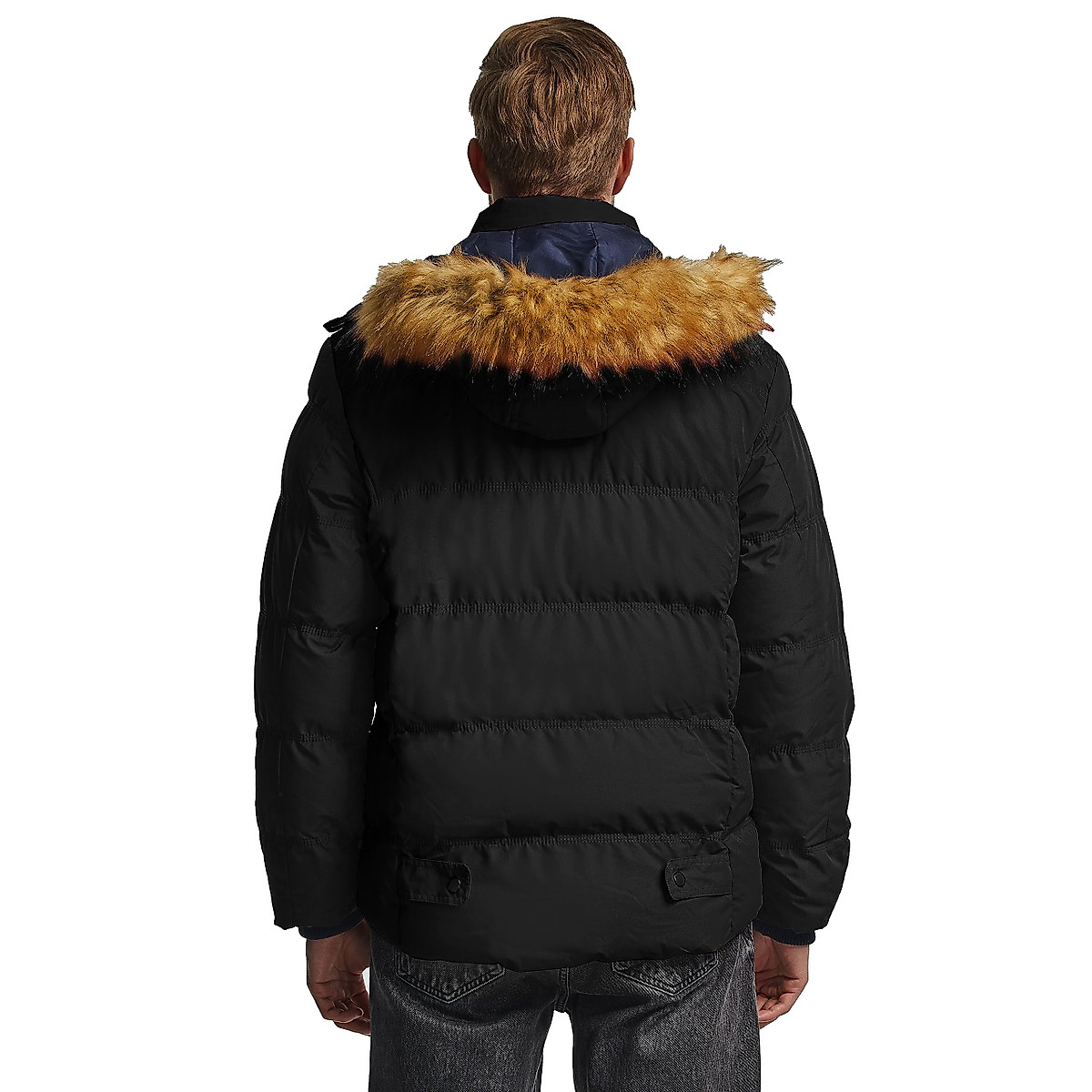 wantdo Men's Casual Bubble Coat with Fur Hood Warm Parka Jacket (Black, 2X-Large)