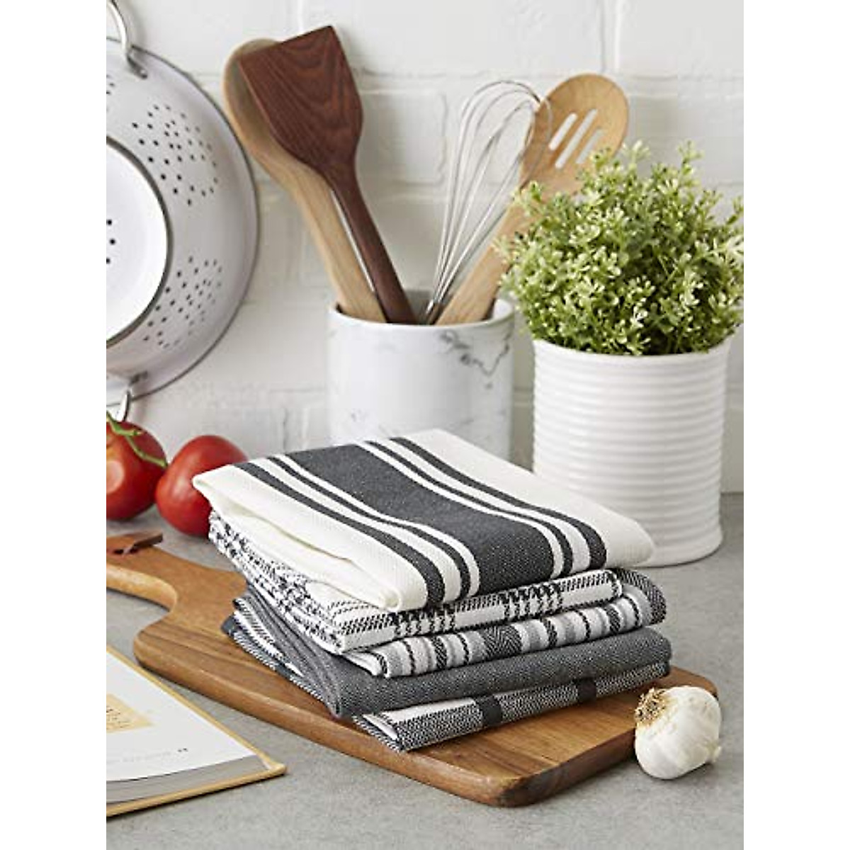 DII Assorted Woven, Kitchen Dishtowel Set, 18x28, Gray, 5 Piece