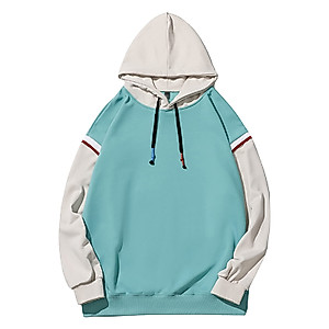 Maiyifu-GJ Men's Color Block Casual Hoodie Pullover Hip Hop Patchwork Hooded Sweatshirt Casual Long Sleeve Hoodies Outwear (Green,Small)