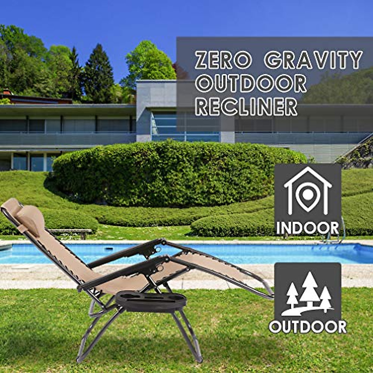 FDW Set of 2 Zero Gravity Chairs Lounge Chair with Pillow and Cup Holder Patio Outdoor Adjustable Dining Reclining Folding Chairs for Deck Patio Beach Yard