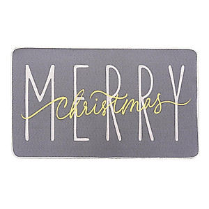 ONWAY Merry Christmas Doormat, Grey Gold Winter Seasonal Door Mat Christmas Holiday Low-Profile Floor Rug Switch Mat for Indoor Outdoor 17.5 x 29 Inch