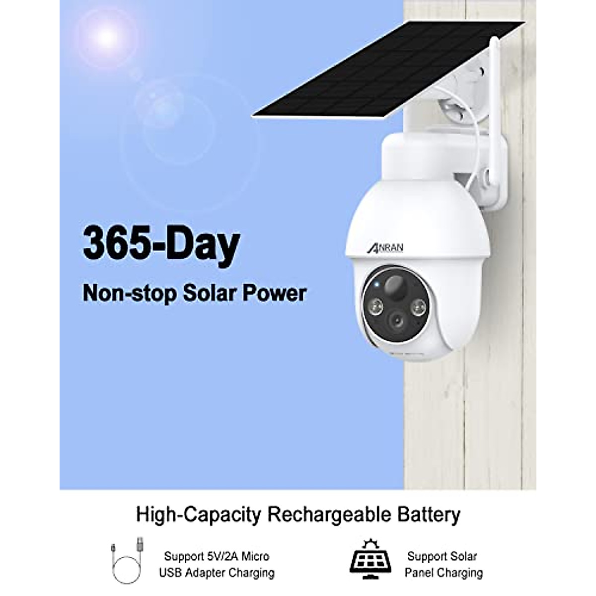 ANRAN 2K Security Camera Wireless Outdoor, Solar Outdoor Camera with 360° View, Smart Siren, Spotlights, 3MP Color Night Vision, AI Human Detection, 2-Way Talk, Compatible with Alexa, Q3 White