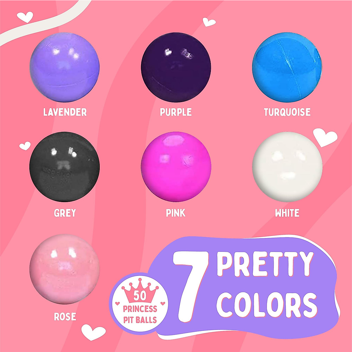 Playz 50 Mini Ball Pit Balls - Princess Edition - Soft, Plastic Mini Play Balls - Small, No Sharp Edges, Super Safe, Phthalate & BPA Free
