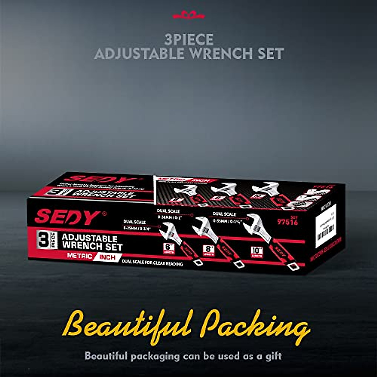 3-Piece Adjustable Wrench Set - 6-Inch 8-Inch 10-Inch - Precision Design, Durable and Corrosion-Resistant, Chrome Vanadium Steel, Anti-Slip Grips