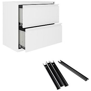 Hirsh 30" W 2 Drawer Metal Lateral File Cabinet Set White. Front to Back Rails, Fully Assembled