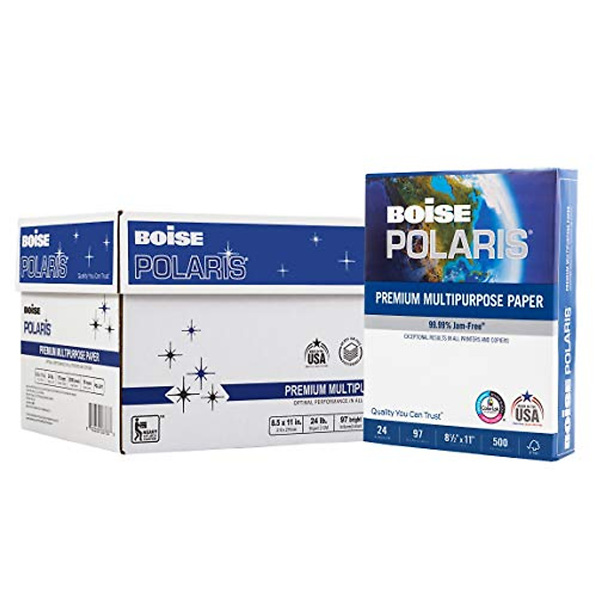 Boise Paper Premium Multipurpose Copy Paper | 8.5" x 11" Letter | 97 Bright White, 24 lb. | 10 Ream Carton (5,000 Sheets)