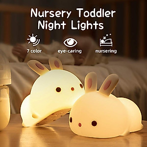 Cute Bunny Kids Night Light, Bunny Light Cute Lamp Battery Operated Nursery Toddler Night Lights for Girls Kids Babies - Portable Squishy Color Changing Birthday Christmas Gift Nightlight for Children