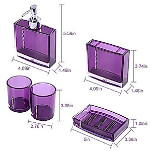 Bathroom Accessories Set, 5Pcs Acrylic Bathroom Accessory Holders Storage Cases Bath Gift Set with Emulsion Bottle, Tooth Brush Holder, Soap Dish, 2 Gargle Cup