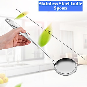 HANSGO Stainless Steel Soup Ladle, Cooking Spoon Large Capacity Spoon with Hole for Hanging for Home Kitchen, 13.8 Inches
