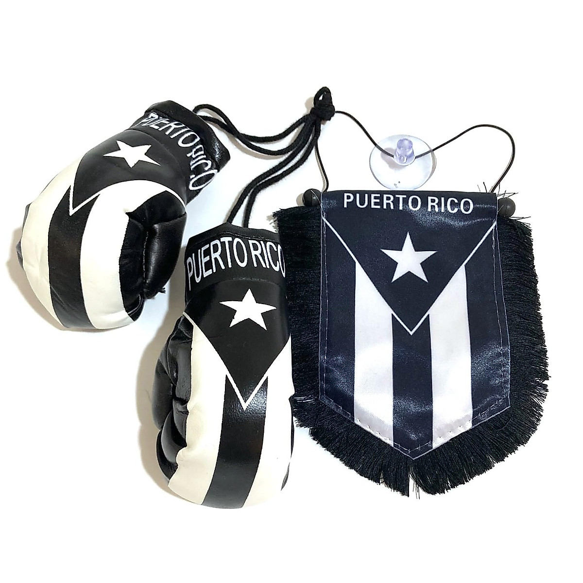Puerto Rico, Boricua, Puerto Rican Style, 3pc Boricua Hookup, Puerto Rico Car Flags, Boxing Glove, Puerto rico car Flag