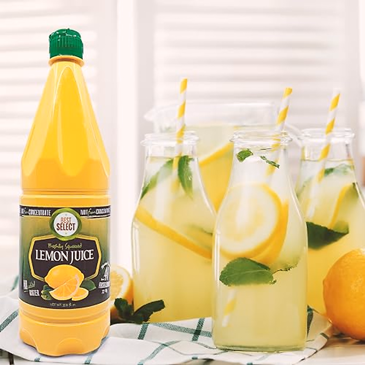 2 Pack 100% Lemon Juice Freshly Squeezed NO Added Water 33.8oz Not From Concentrate - Appx 40 Freshly Squeezed Lemons in Each Bottle - Kosher Food - Best Select