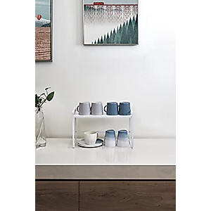 Nxconsu 2Pack Cabinet Shelf Organizer Storage Rack Shelf Riser for Kitchen Pantry Cupboard Bathroom Under Sink Counter Countertop Desk Space Saver Freestanding Heavy Duty Nonslip Leak White