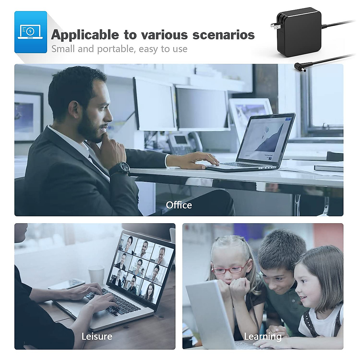 65W Laptop AC Adapter for Lenovo Ideapad Flex 5 Charger, Flex 4 5 6 14 15 5-1470, 5-1570, 4-1470, 4-1480, 4-1570; 5-14ALC7, 5-16ALC7, 5-16IAU7, 5-14ARE05, 5-14IIL05, 5-15IIL05 Power Supply Cord