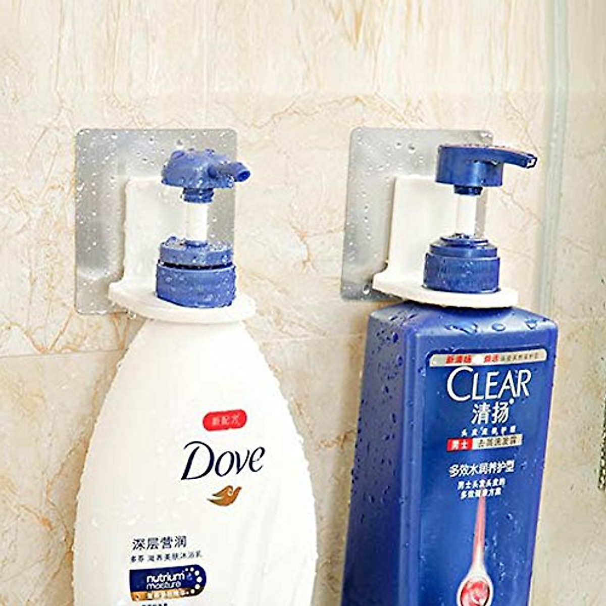 Svaitend Plastic Self-Adhesive Wall Mounted Bathroom Bottle Holder Shower Gel Shampoo Hook 2 Pcs