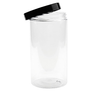 MOUYAT 8 Pack 32oz 1000ml Clear Plastic Storage Jars with Black Lids, 1L Empty Round Plastic Jars, Wide Mouth Food Storage Containers Refillable Jars for Kitchen Storage, Spice, Candy