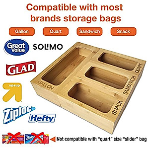 BOLKRO Ziplock Bag Organizer - MOSO Bamboo Plastic Zip Lock Bags Holder for Kitchen Drawer & Storage - For Gallon, Quart, Sandwich and Snack Size Baggie - Compatible with Ziploc, Solimo, Glad, Hefty