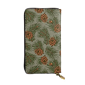 Women Zip Around Long Purse Christmas Fluffy Branches Pinecone Large Credit Card Holder Wallet