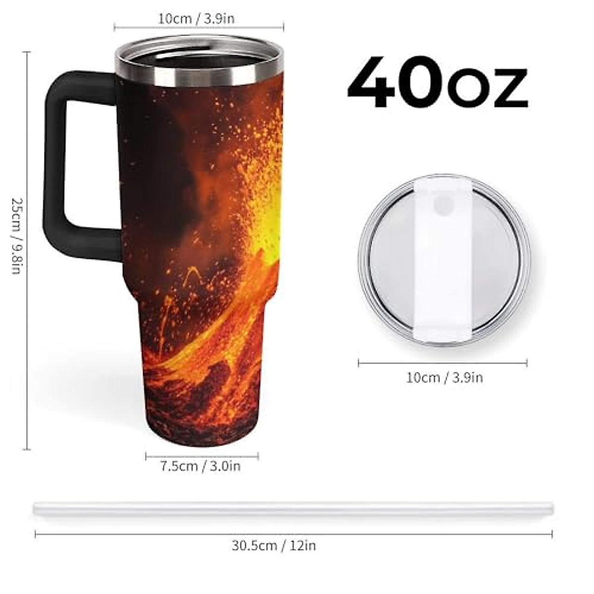 Super Volcano Tumbler with Handle Travel Mug Water Bottle Tea Coffee Cup Black-style