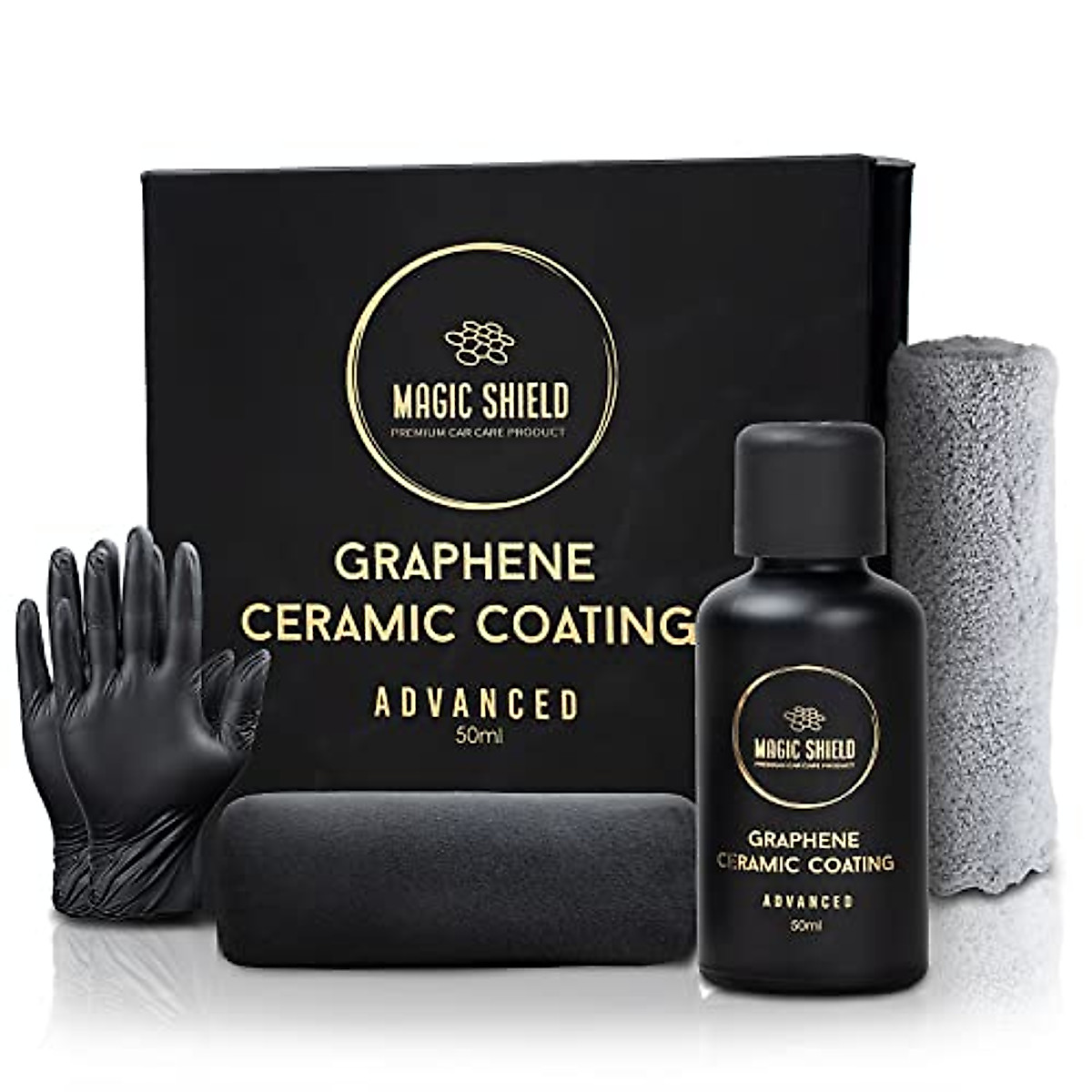 Magic Shield Graphene Ceramic Coating Advance- Advanced Nano-Technology | 5+ Year Guarantee | Anti-Scratch | High Gloss | Superior Hydrophobicity | Ideal for Motorcycle, Marine, and RV | (50ML)