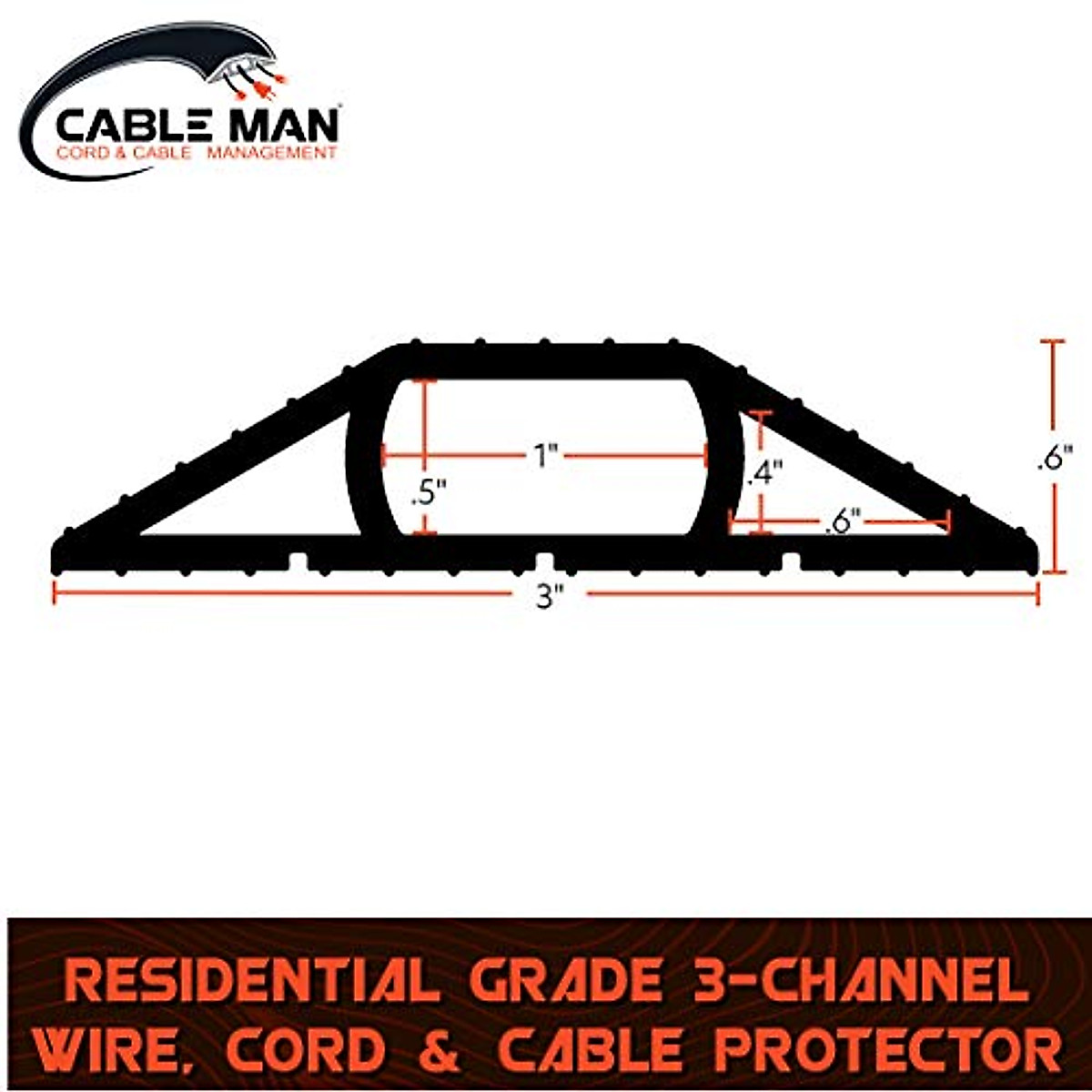 Cable Man Floor Cord Cover and Cable Protector for Cable Management, 3 in. x 5 ft., Gray, 6000-G5C