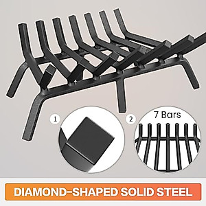HYTXEN 24 inch Fireplace Grate Heavy Duty Solid Steel Indoor Chimney Hearth Bar Fire Grates for Outdoor Kindling Tools Pit Wrought Iron Wood Stove Firewood Burning Rack Holder Black