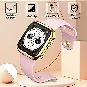 HANKN 2 Pack 45mm Tempered Glass Case Compatible with Apple Watch Series 9 8 7 45mm Tempered Glass Screen Protector Case, Plated Hard PC Cover Shockproof Iwatch Bumper (45mm, Gold+Gold)